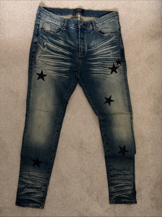 AMIRI | Jeans | Amiri Distressed Slim Jeans With Black Star Blue Wash ...